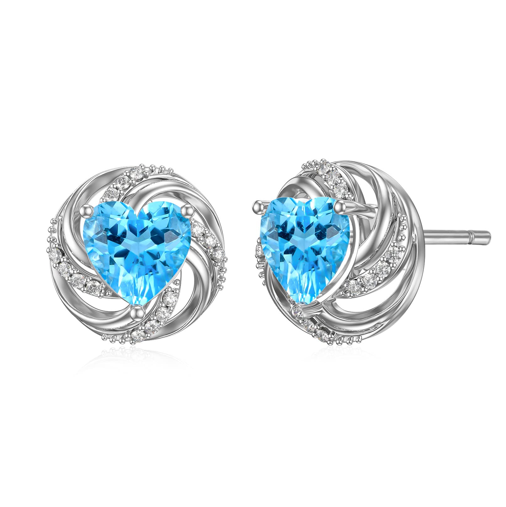 Althum Swiss Blue Topaz Earrings 925 Sterling Silver 7MM Heart Shaped Natural Topaz Stud Earrings for Women