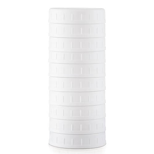 AOZITA 10 Pack REGULAR Mouth Mason Jar Lids for Ball, Kerr and More - White Plastic Storage Caps for Mason/Canning Jars - Leak-Proof