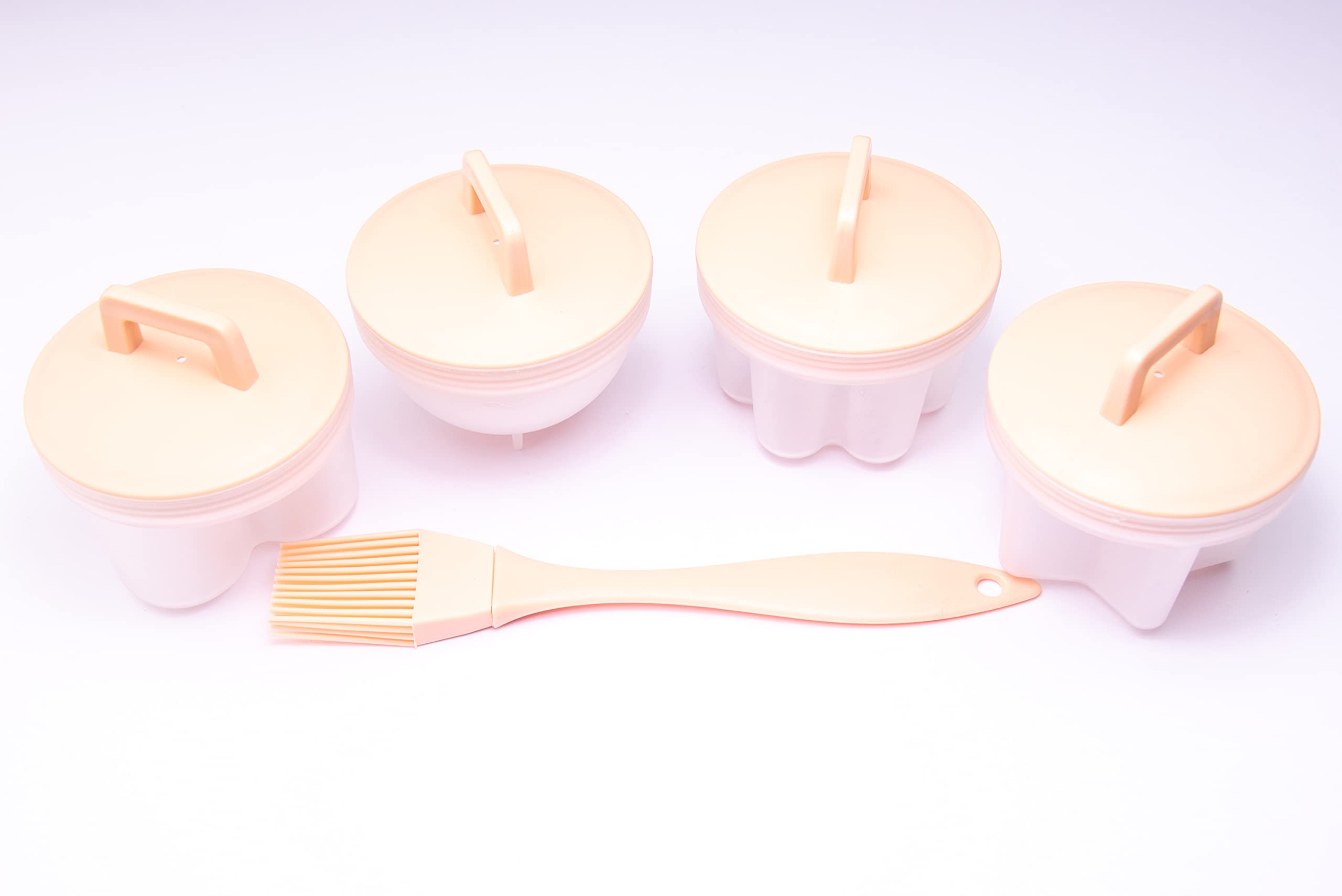 Egg poacher cups - microwave egg poacher - stovetop hard boiled egg mold β soft boiled egg holder - jello cups with lids β pink set of 4 + oil brush