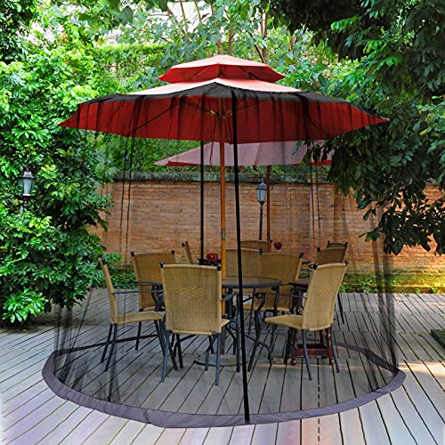 FEPITO Patio Umbrella Mosquito Netting with 2 Doors for 7.5FT to 11FT Outdoor Offset Umbrellas Table Screen Accommodate Up to 8 People(Not Include Umbrella)