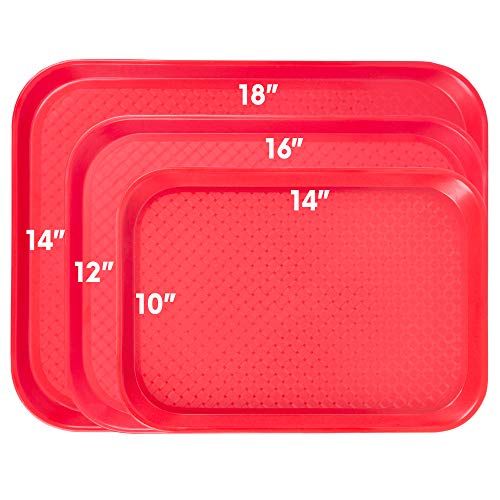 Fast Food Cafeteria Tray | 12 x 16 Rectangular Textured Plastic Food Serving TV Tray | School Lunch, Diner, & Commercial Kitchen Restaurant Equipment (Red)