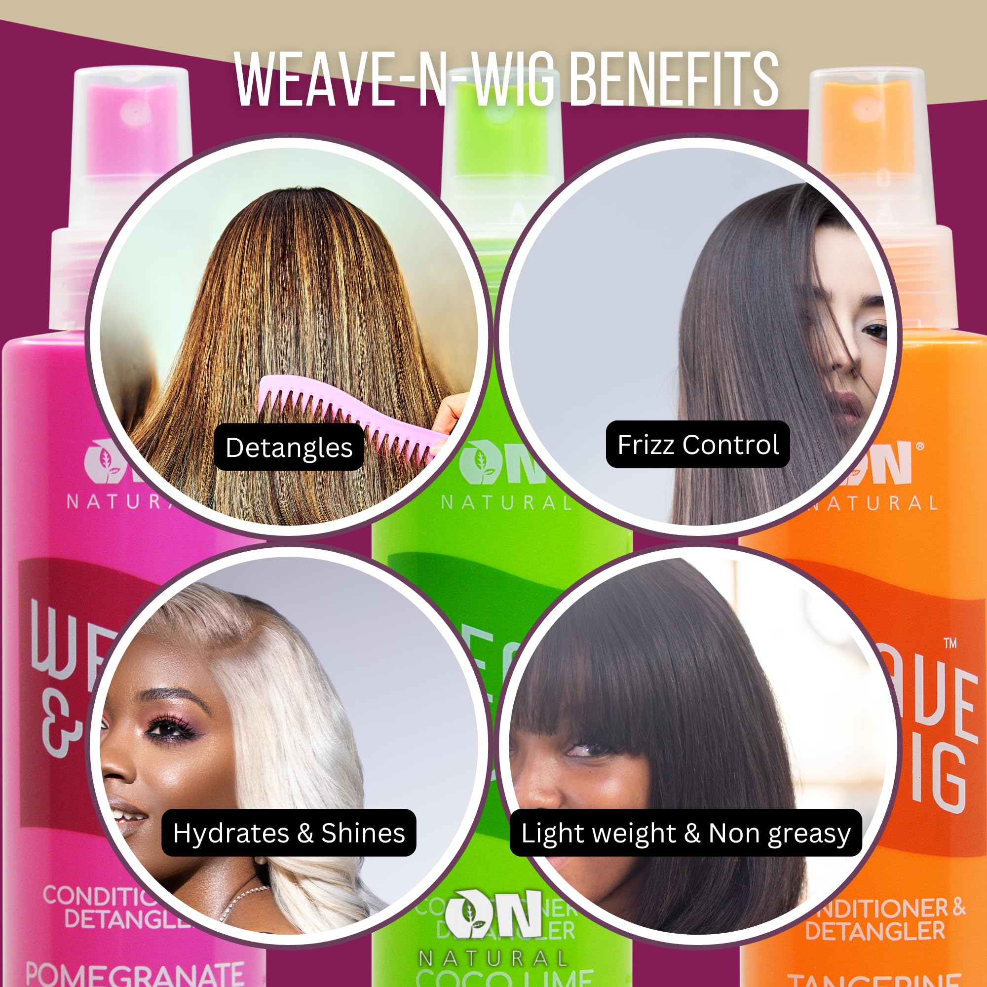 ON Organic Natural Premium Oil-Free Weave & Wig Conditioner & Detangler Tangerine 2.0 fl oz