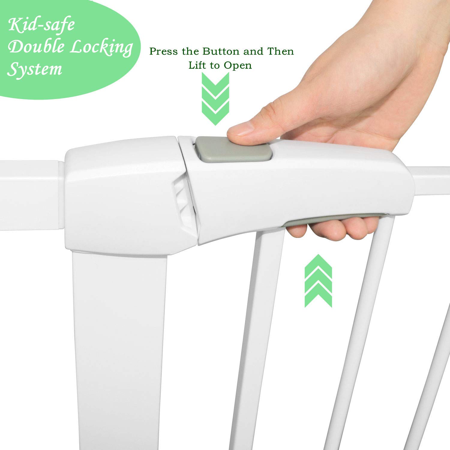 Auto Close Door Gate with Alarm 29.5" to 51.6" Extra Wide Walk Thru Baby Gate No Drilling, White