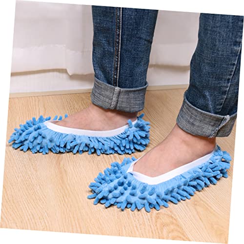HEMOTON 4 Pcs Cleaning Mops Floor Cleaner Mop Floor Mops Mop Socks Slippers Socks Washable Mop Floor Cleaning Slipper Lay Shoe Cover Dust Mop Slipper Mop Cap Dust Collector Detachable Blue