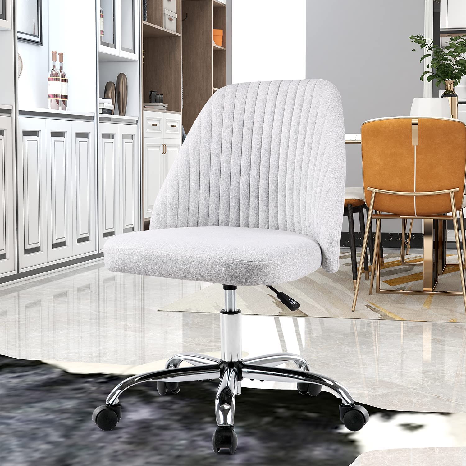 Home Office Chair, Mid-Back Armless Twill Fabric Adjustable Swivel Task Chair for Small Space, Living Room, Make-up, Studying