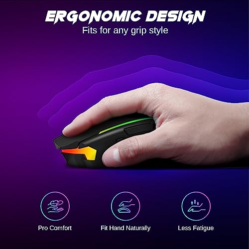 Redragon Wireless Gaming Mouse, Tri-Mode 2.4G/USB-C/Bluetooth Mouse Gaming, 10000 DPI, RGB Backlit, Fully Programmable, Rechargeable Wireless Computer Mouse for Laptop PC Mac, Black