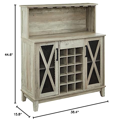 Home Source Bar Cabinet with Wine Rack and Glass Doors (Grey wash- Solid) (Wash Grey)