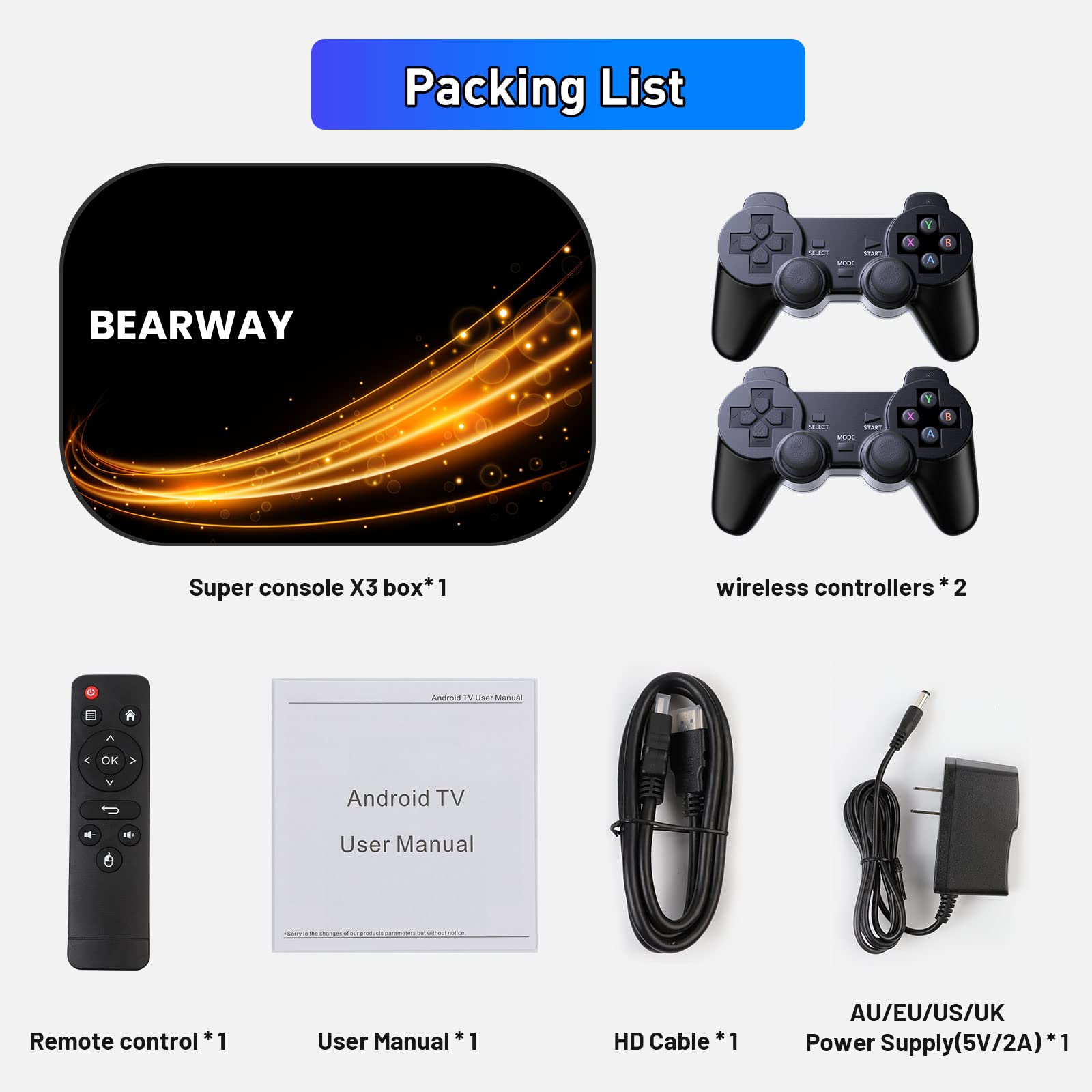 Bearway Super Console X3 Retro Game Console Plug & Play Video Games for TV, Android 9.0 & Emuelec 4.5, Retro Gaming Console with 8k Ultra Hd Display Support, Get Free 2 Gamepads