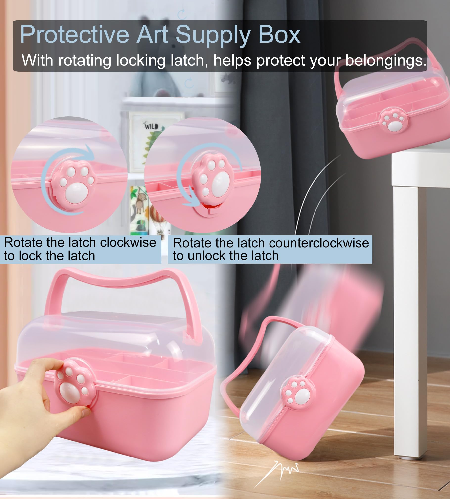 Byrixk Craft Art Box Pink Tackle Box for Girls Art Bin Storage Box with Handle Portable Storage Container Small Craft Box First Aid Box Sewing Box for Kids Fishing Tackle Box Crafting Box