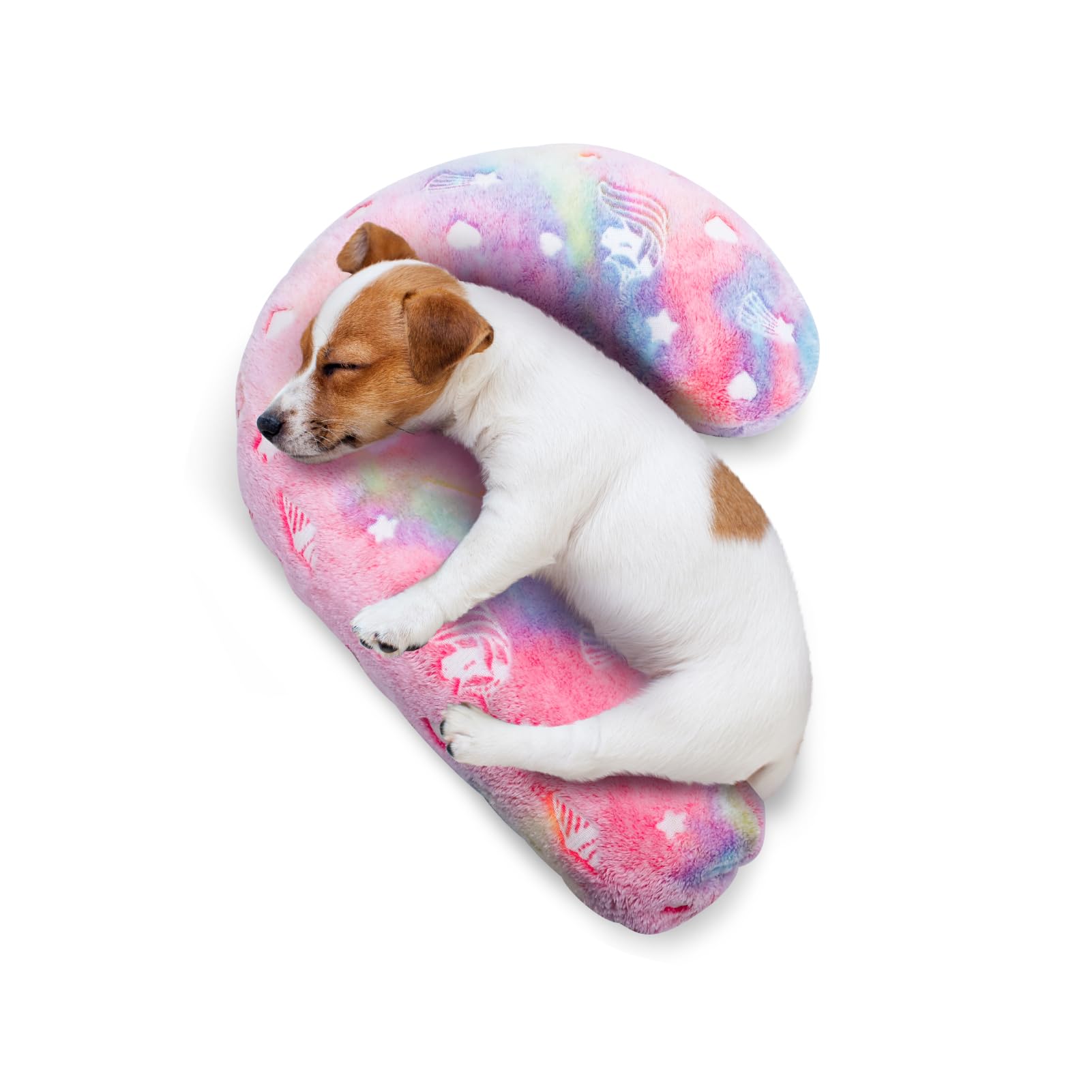 Eosarcu Dog Calming Pillow, Glow in The Dark Dog Throw Pillow, Soft J-Shaped Pillow for Cat & Dog, Machine Washable Pet Calming Toy for Joint Relief Sleeping Improve-M