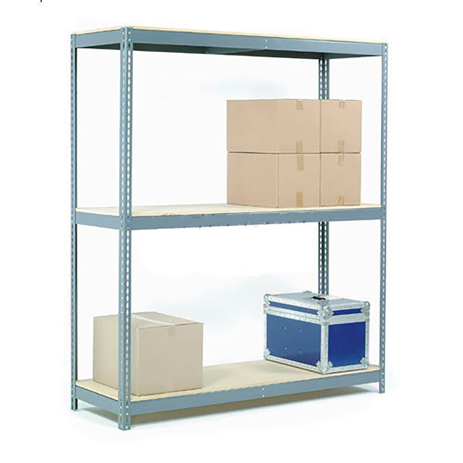 Global Industrial Wide Span Rack 96Wx48Dx84H, 3 Shelves Wood Deck 800 Lb Cap. Per Level, Gray
