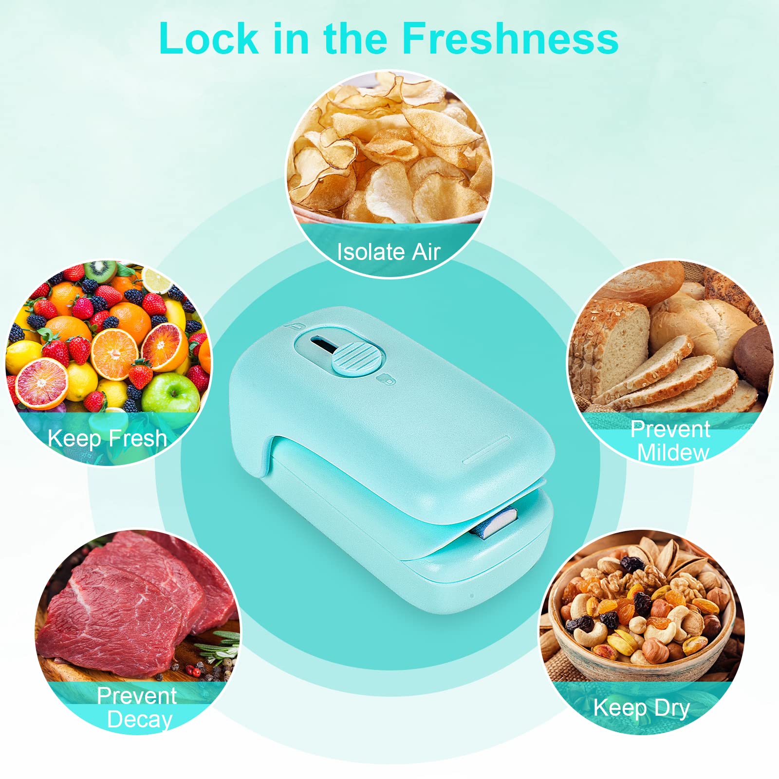 Mini Bag Sealer, Kenossion Chip Bag Sealer - Bag Sealer Heat Seal with Cutter & Magnet, Portable Mini Sealing Machine to Reseal Plastic Bags & Keep Snacks Fresh-White(2xAA Batteries Included)