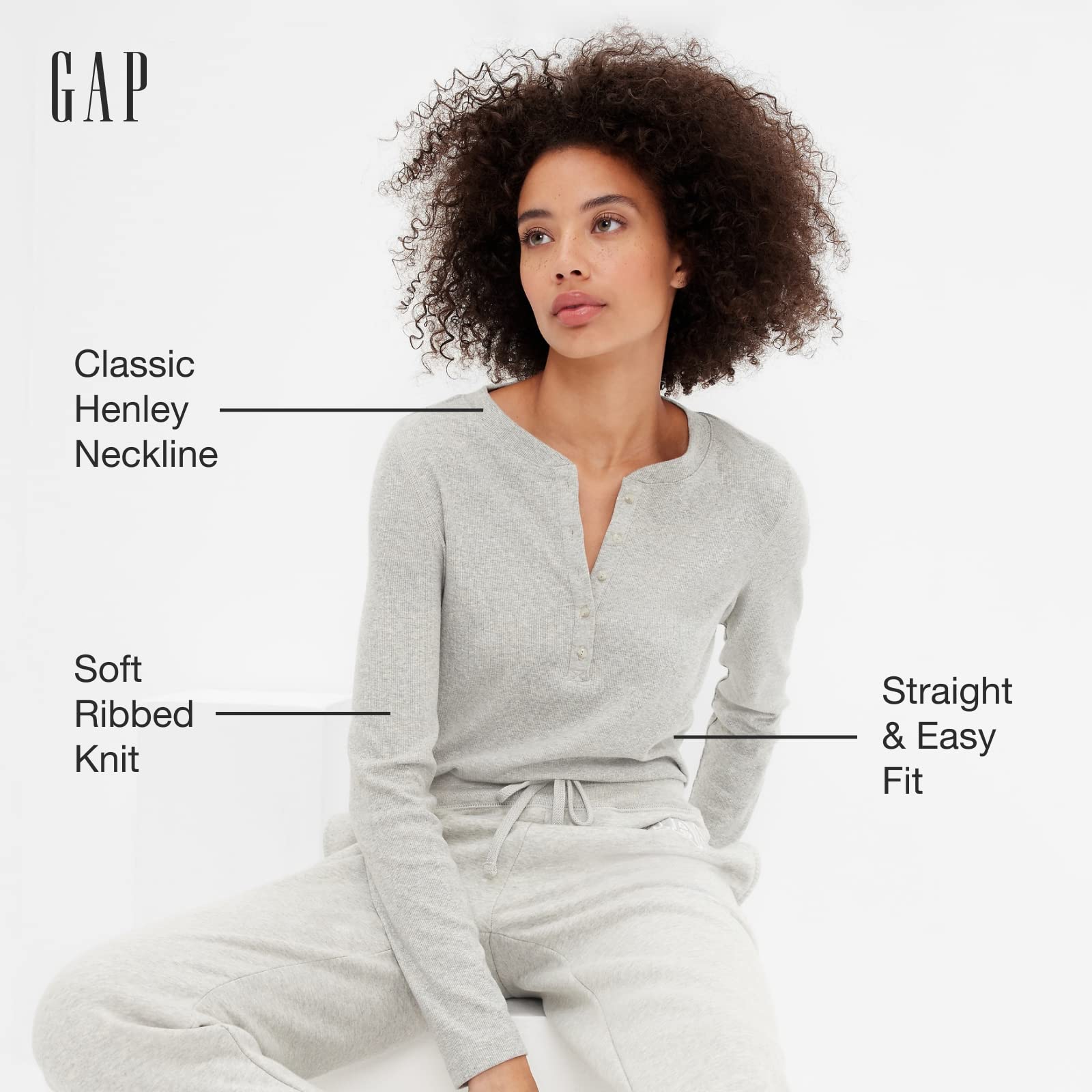 GAP Womens Ribbed Long Sleeve Henley T Shirt, White000, X-Large US