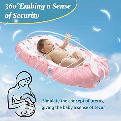 PHEENOWL Baby Nest Cover for Co Sleeping, 100% Cotton Thicken Ultra Soft Portable Newborn Nest Cover for 0-24 Months (Forest Pink)