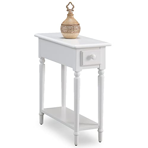 Coastal 10 in. Solid Wood Narrow Side Table with Drawer and Shelf, Pecan Brown – Leick Home, 20017-PC