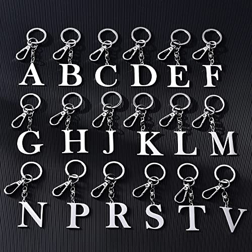 Hongeely Initial Letter Key chain SilverĀ for Men Women Bright 304 Stainless Steel Alphabet Keychain Ring for Girls Boys (Silver letter A)