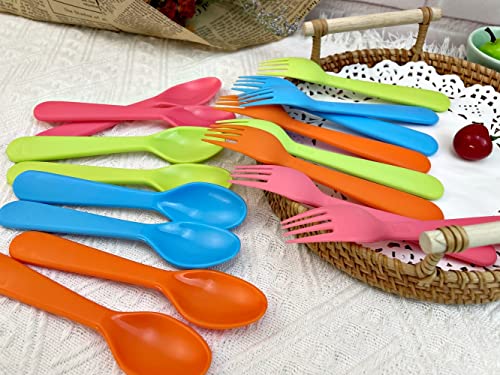 Jawbush 16 Pcs Kids Plastic Spoons, Reusable Toddler Utensils Kids Silverware Set with Bright Colors, Ideal for Travel School Lunch Box or Camping, BPA Free Kids Utensils Also for Adults