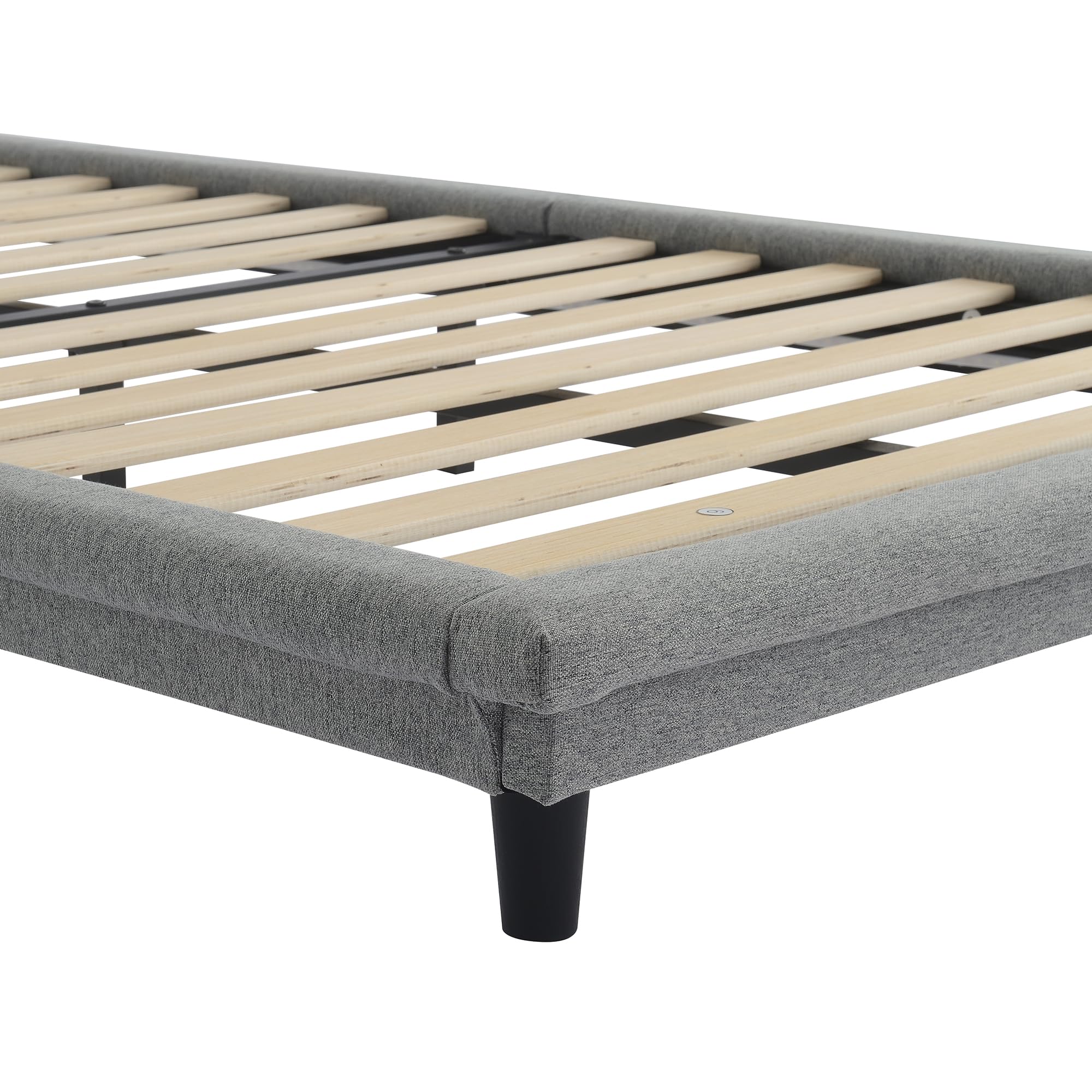 Twin Size Floating Platform Bed, Wooden Bed Frame with Light Stripe, Upholstered Bed with Soft Linen Fabric and Button-Tufted Design Headboard, Twin Platform Bed for Kids Teens Adult Bedroom, Grey.