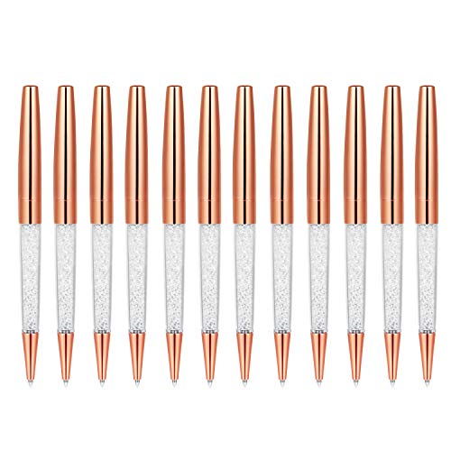 MengRan Rose Gold Pen Diamond Crystal Ballpoint Pens (Pack of 12)(rose gold)