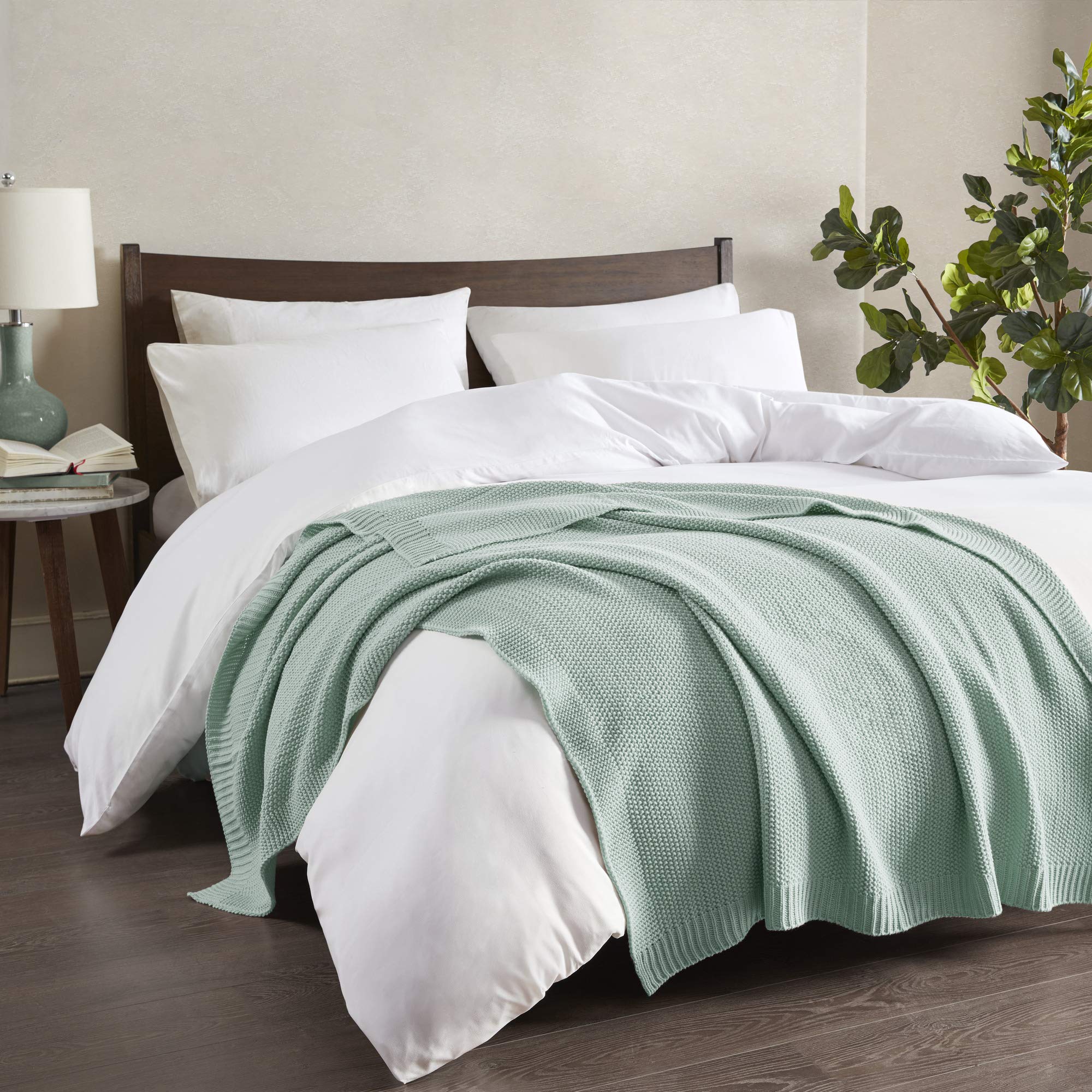 INK+IVY Bree Knit Throw Blanket for Bed, Sofa, and Couch, Lightweight, Breathable, Soft & Cozy Summer Blanket, Throw (50 in x 60 in), Aqua