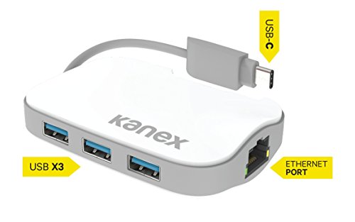 Kanex USB-C to 3 Port USB Hub with Gigabit Ethernet access-White