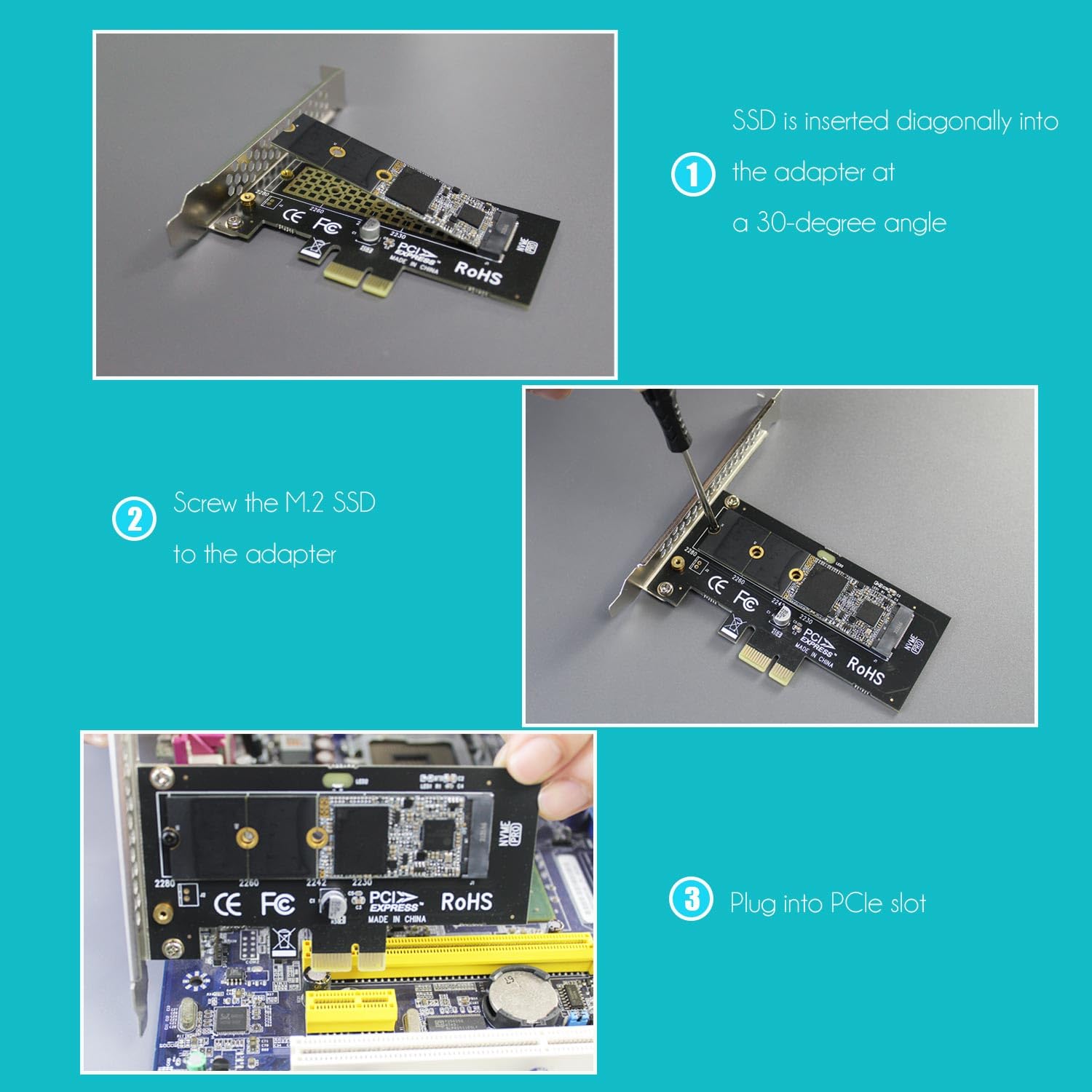 GLOTRENDS PA09-X1 M.2 NVMe to PCIe X1 Adapter for 2230/2242/2260/2280 M.2 NVMe SSD, PCIe X1 Installation