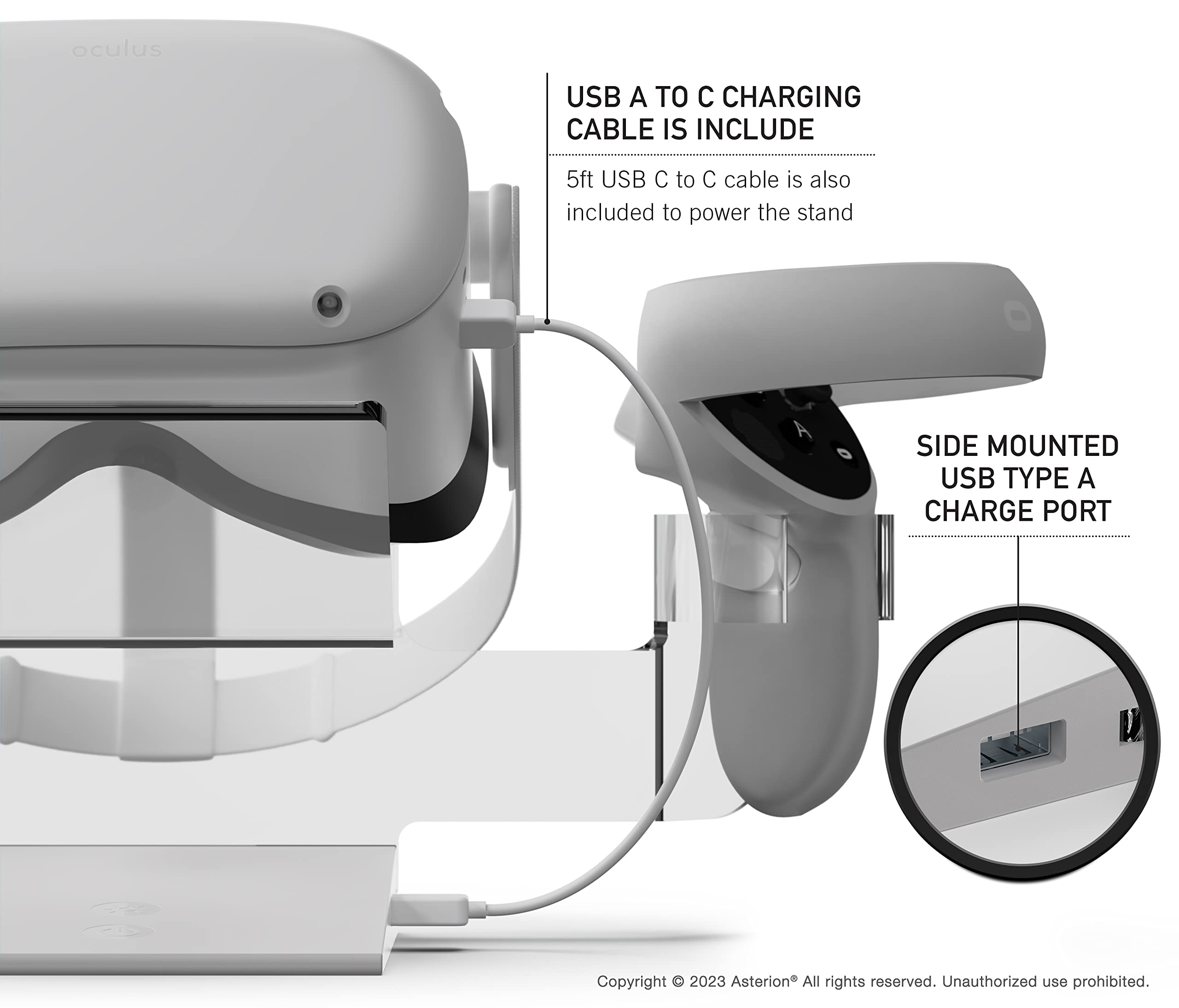 Asterion VR Charging Stand for Oculus / Meta Quest 3, 2, Pro, Vision Pro, HTC, Cosmos, PSVR2, Index, RGB Lighting Universally fits all VR Headsets | Aura v2.0