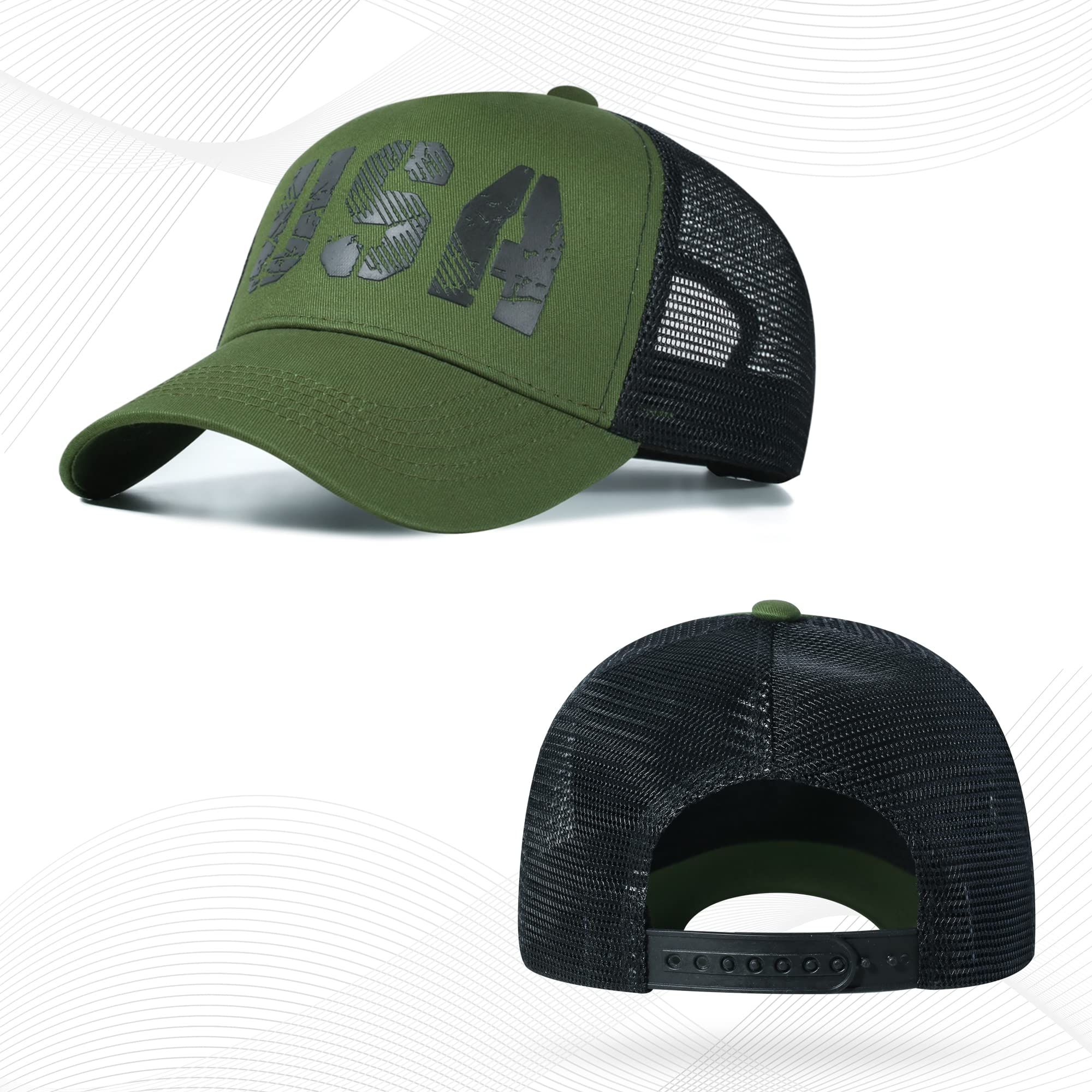 AURR USA Trucker Hat - American Flag Hat for Men & Women - Adjustable Baseball Cap, Snapback Closure - One Size Fits Most Olive