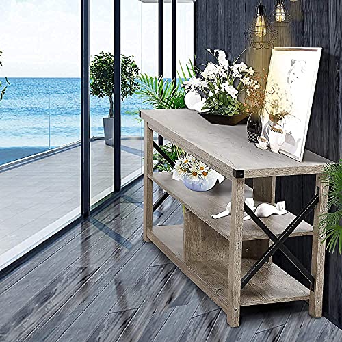 JAXPETY 47" Rustic TV Stand Wood Sofa Table Industrial Entertainment Center 3-Tier TV Console for Living Room, Bedroom, Entryway/Hallway, Gray