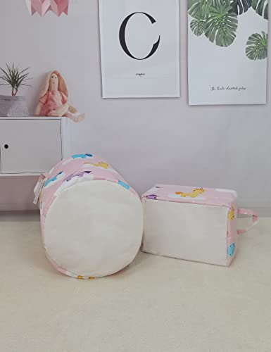 QUEENLALA Large Storage Basket,Laundry Hamper/Bathroom/Home Decor/Collapsible Round Storage Bin,Boys and Girls Hamper/Boxes/Clothing(Round-Rec-Pink Unicorn)