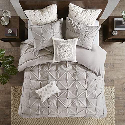 INK+IVY Sofia Mid Century Modern Cotton Square Decorative Pillow Sofa Cushion Lumbar, Back Support, 20"x 20", Medallion Embroidery Grey