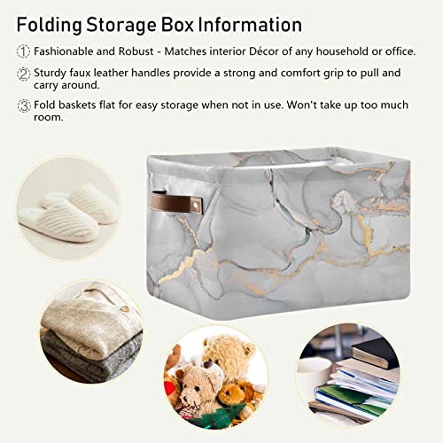 MNSRUU Storage Basket Grey Abstract Fluid Marble Collapsible Organizer Basket with PU Handles, Waterproof Nursery Storage Bin,2 Pack