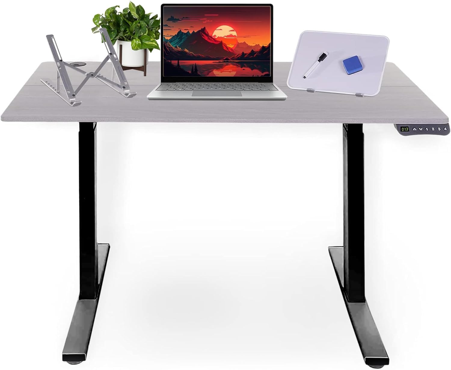Generic Electric Standing Desk - Adjustable Height Desk with Laptop Stand, Sit Stand Desk, Riser Table (48 inch x 24 inch), Smoothly and Quietly Adjust from 27 to 45 inches, Black Frame, Gray Desktop