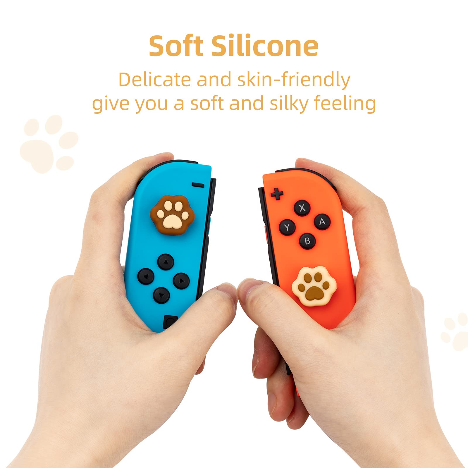 GeekShare 4PCS Cat Paw Shape Thumb Grip Caps,Soft Silicone Joystick Cover Compatible with Switch/OLED/Switch Lite (Milk Tea Brown)