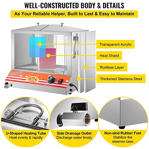 Hot Dog Steamer - 36L Top Load Electric Bun Warmer Cooker