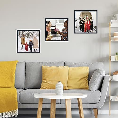 JCJMY 12x12 inch Picture Frame, Horizontal and Vertical Formats for Wall Hanging, 12 x 12 Square Wall Gallery Poster Photo Frame with Durable Shatter Resistant Plexiglass, Black