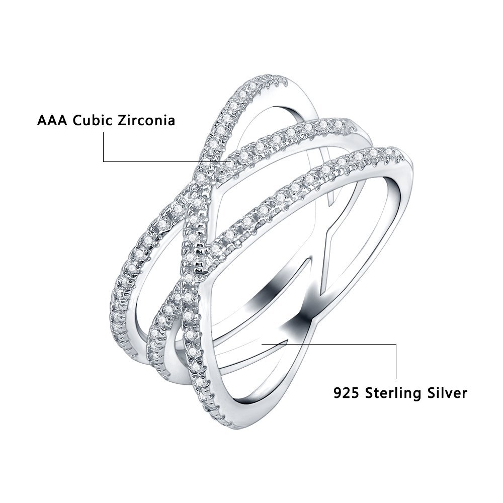 AOEDEJ Women Double Criss Cross 925 Silver Sterling Ring CZ Wedding Rings Infinity Everyday Ring Size 6-9 (6)