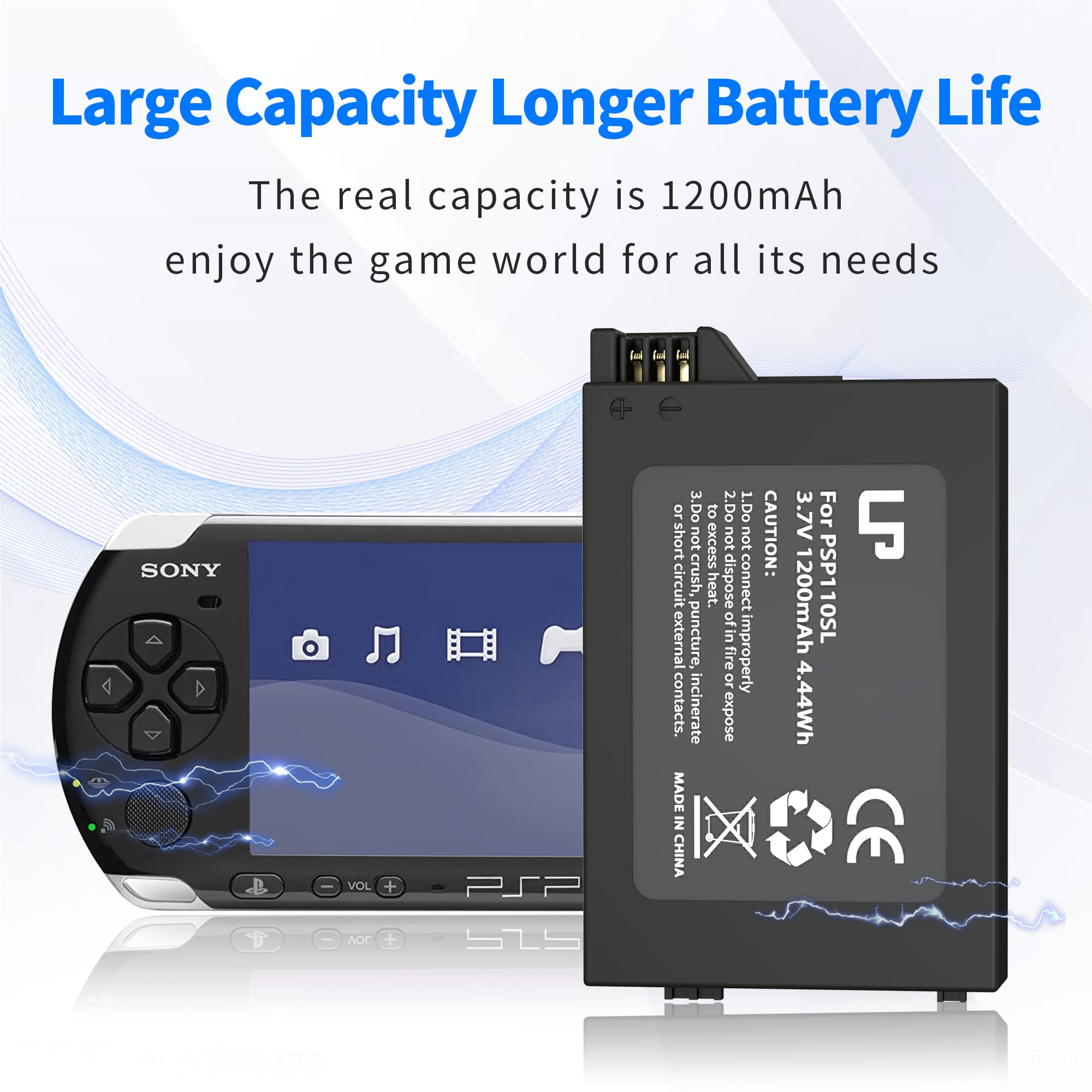 LP PSP S110 Battery, 1-Pack 3.7V 1200mAh Li-ion Rechargeable Battery, Compatible with Sony Play Station PSP 3000, PSP 2000 Series, PSP Lite, PSP Slim, PSP-S110 Console