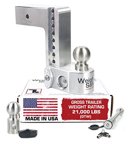 Weigh Safe Adjustable Trailer Hitch Ball Mount - 8" Drop Hitch for 3" Receiver w/ 2 pc Keyed Alike Lock Set, Premium Aluminum Trailer Tow Hitch w/ Built in Weight Scale for Anti Sway, 21,000 lbs GTW