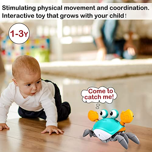 Plnmlls Crawling Crab Baby Toy,Tummy Time Baby Toys with Music and LED Light Will Automatically Avoid Obstacles, Build in Rechargeable Battery for Toddler Interactive Development Toy
