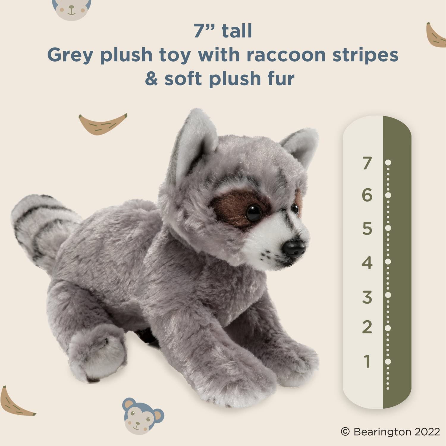 Bearington Lil' Rocko Small Plush Stuffed Animal Raccoon, 7 inches