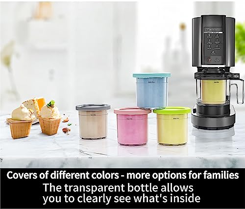 JDPNJSI Containers Replacement for Ninja Creami Pints and Lids - 4 Pack, 16oz Compatible with NC301 NC300 NC299AMZ Series Ice Cream Maker, BPA Free and Dishwasher Safe, Grey/Blue/Pink/Green