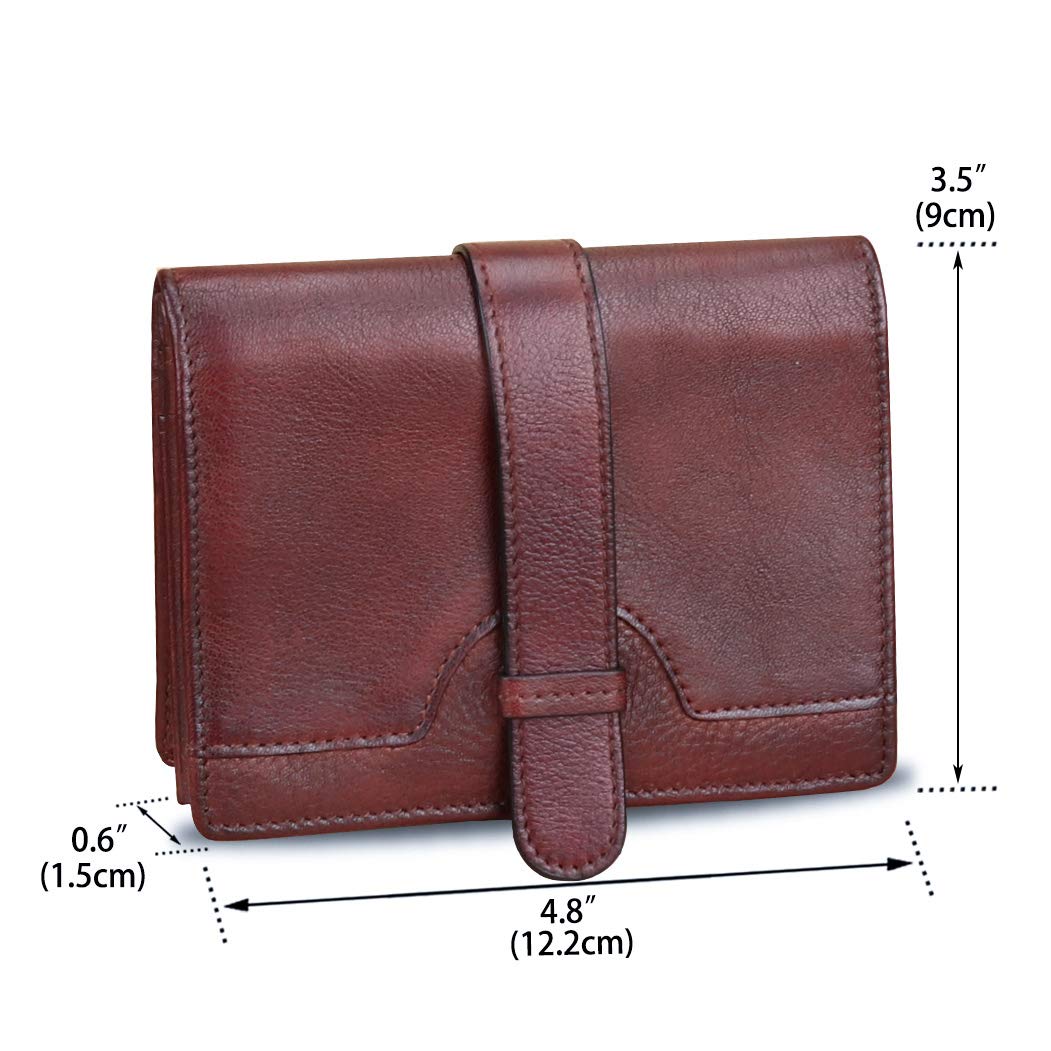 LRTO Genuine Leather Small Purse Wallet for Women RFID-Blocking Handmade Clutch Wallets Money Clip Card Organizer (Brown)