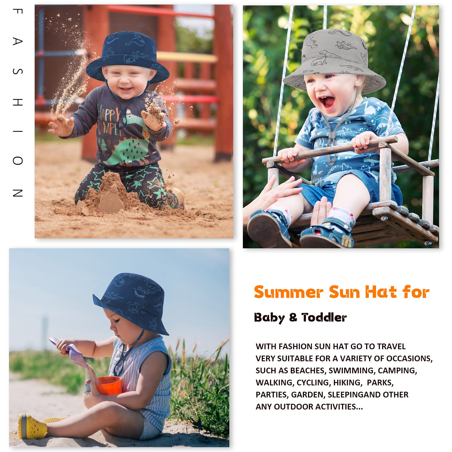 Baby Boy Sun Hat, Summer Beach UPF 50+ Sun Protection Hats, Toddler Kids Wide Brim Sun Hats Cap(12-24 Months