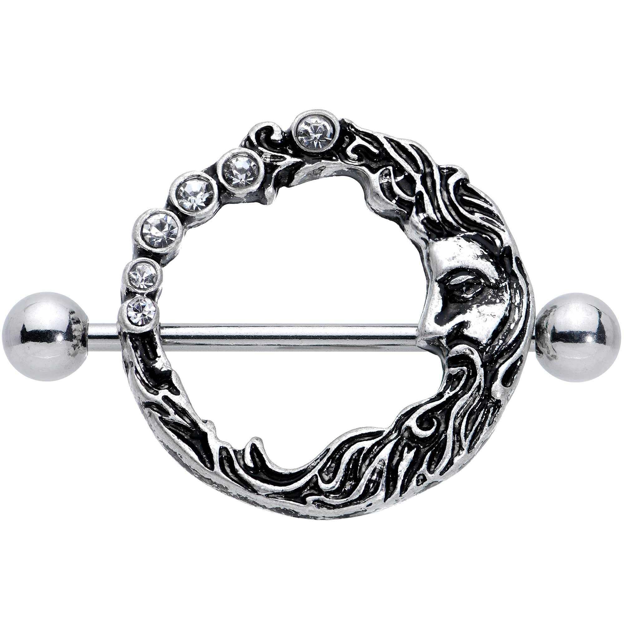 Body Candy 2Pc 14G Nipplerings Piercing Women Steel Face Crescent Moon Nipple Shield Nipple Ring Set 3/4"