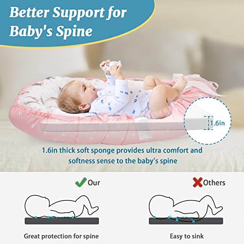 PHEENOWL Baby Nest Cover for Co Sleeping, 100% Cotton Thicken Ultra Soft Portable Newborn Nest Cover for 0-24 Months (Forest Pink)