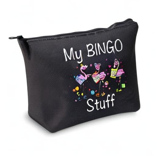 JXGZSO Funny Bingo Lover Gift Gambler Gift My Bingo Stuff Lucky Bingo Cosmetic Makeup Bag Bingo Player Gift (Bingo Black)