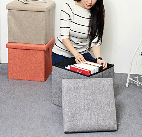 RONSTA Storage Ottoman, Foldable Cube Ottoman with Storage for Children, Foot Rest, Cloth Foot Stools and Ottomans with Memory Foam and Faux Linen Seat (Grey)