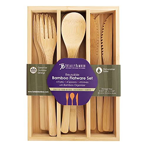 Totally Bamboo 12-Piece Reusable Bamboo Flatware Set with Portable Storage Case, Dishwasher Safe