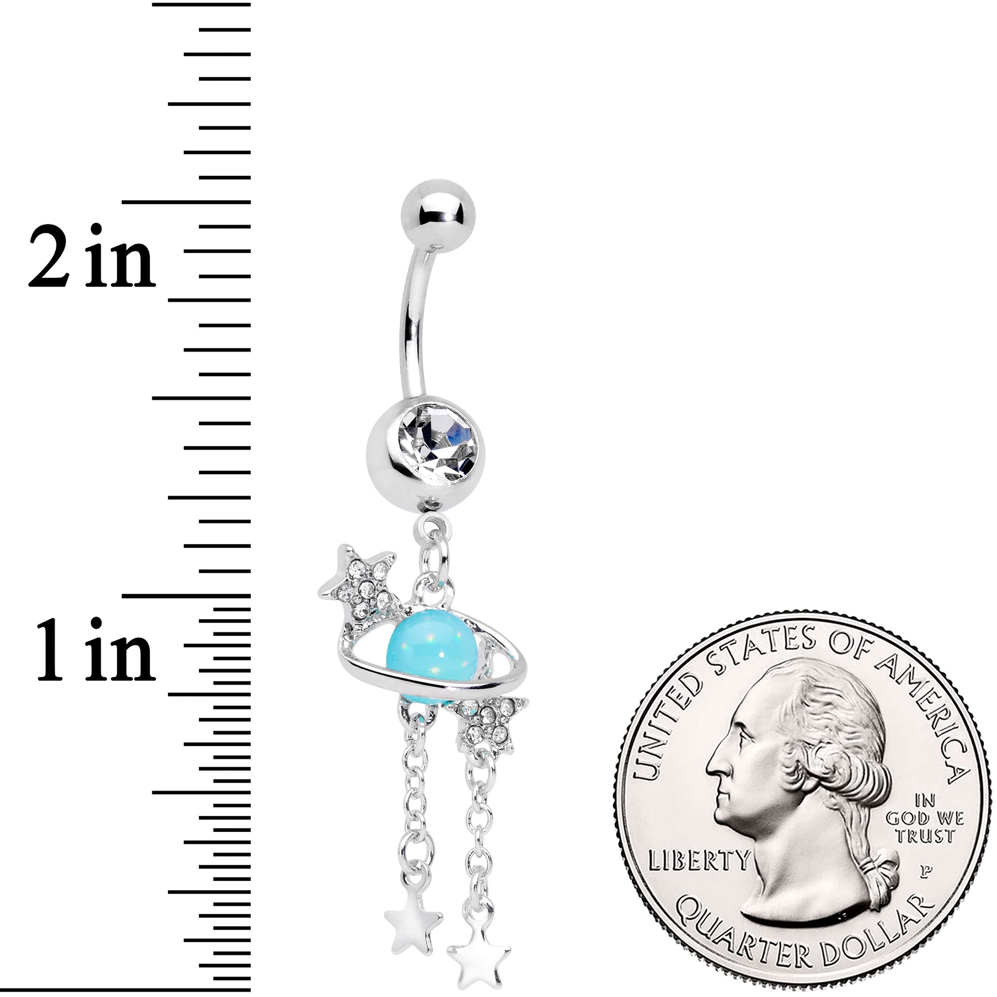 Body Candy Womens 14G 316L Steel Navel Ring Piercing Clear Blue Accent Planet Star Dangle Belly Button Ring